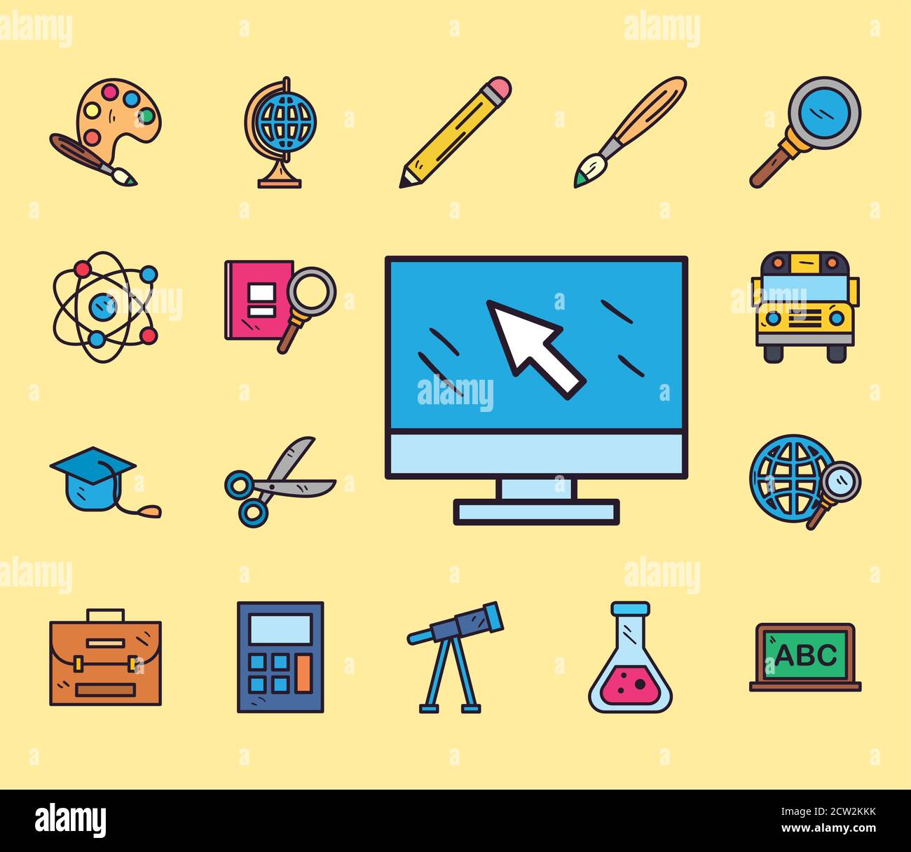 School line and fill style collection of icons design, Education class ...