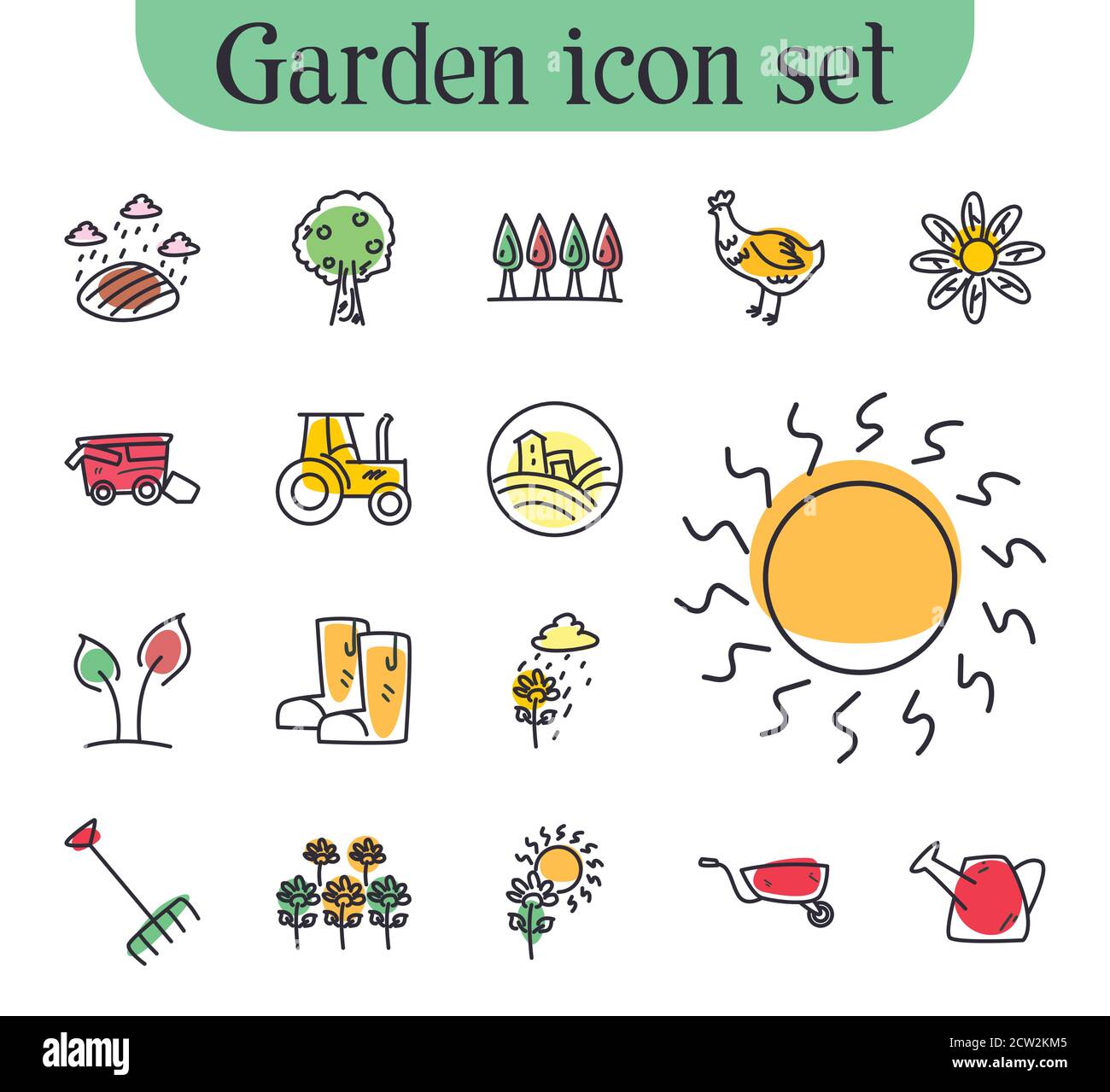 garden line and fill style set of icons design, Gardening planting and ...