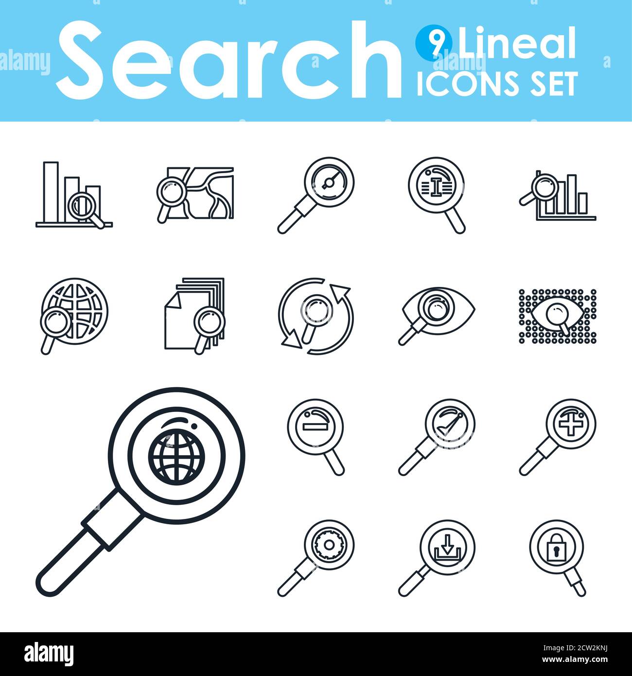 seach line style collection of icons design, lupe tool and magnifying ...