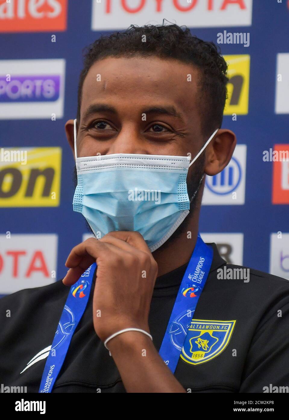 Doha, Qatar. 26th Sep, 2020. Taawoun FC player Rabyi Sufyani attends a ...