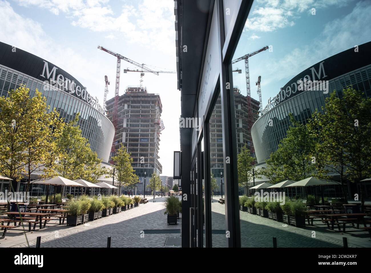 Berlin, Germany. 24th Sep, 2020. The Mercedes Benz Arena is reflected ...