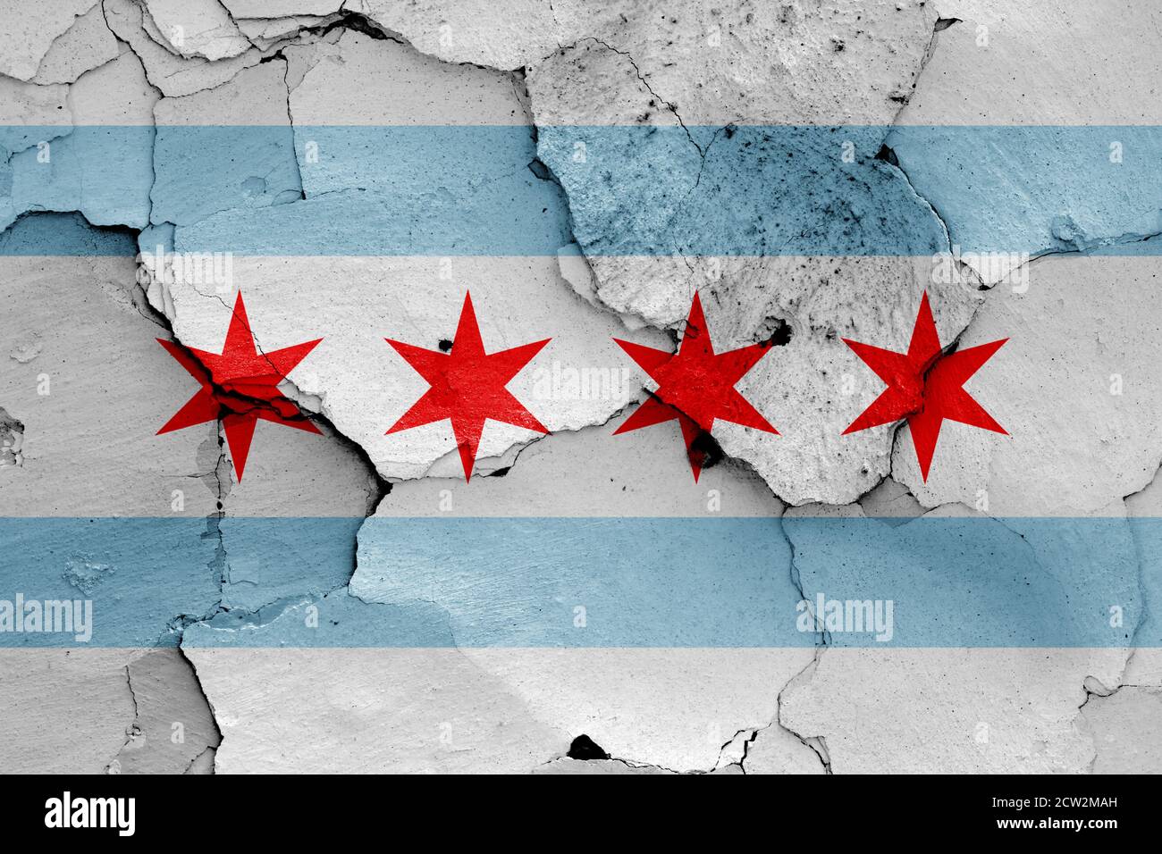flag of Chicago painted on cracked wall Stock Photo - Alamy