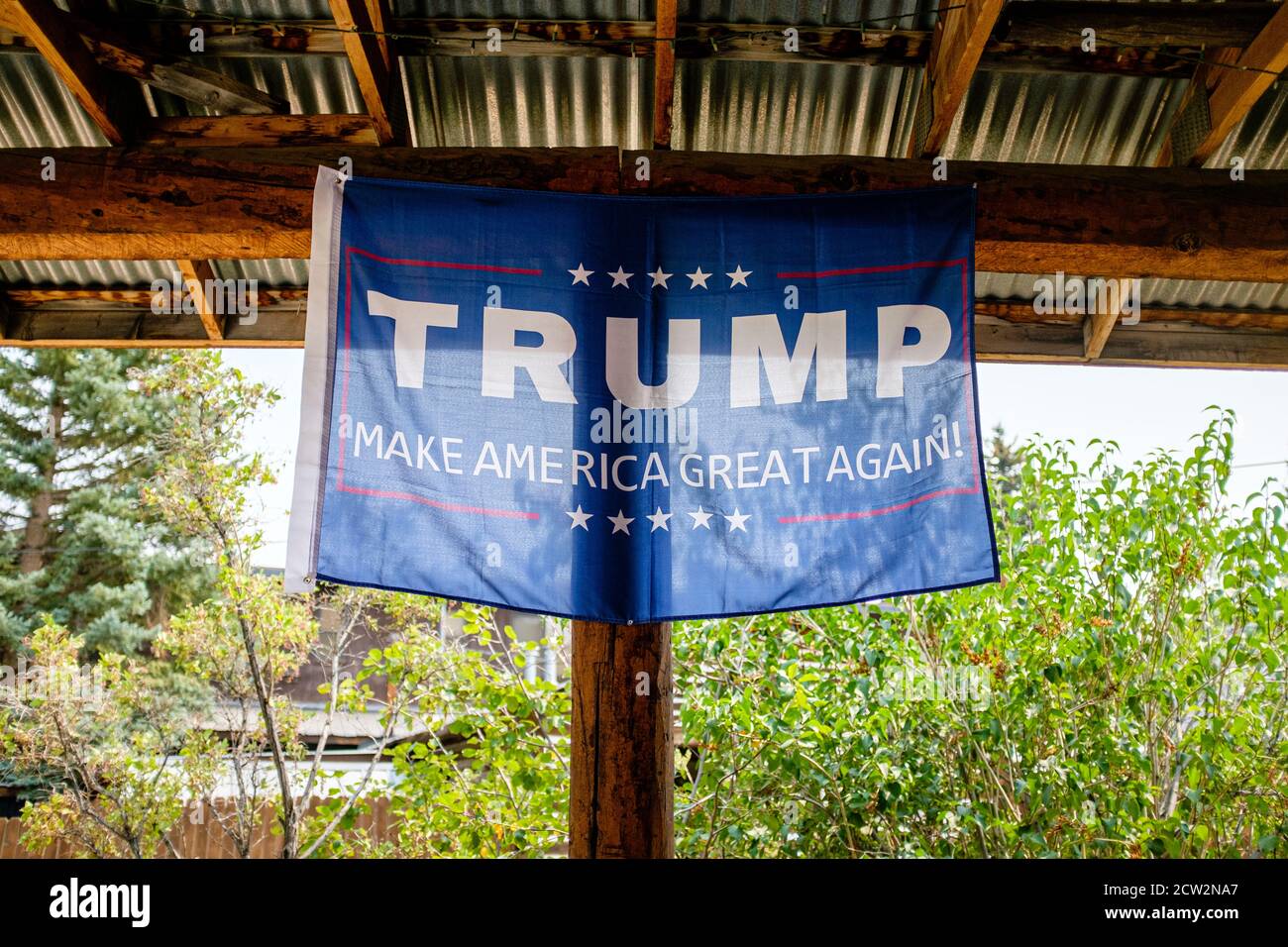 A Trump 2016 poster hangs from the frafters at the Gunnison County ...