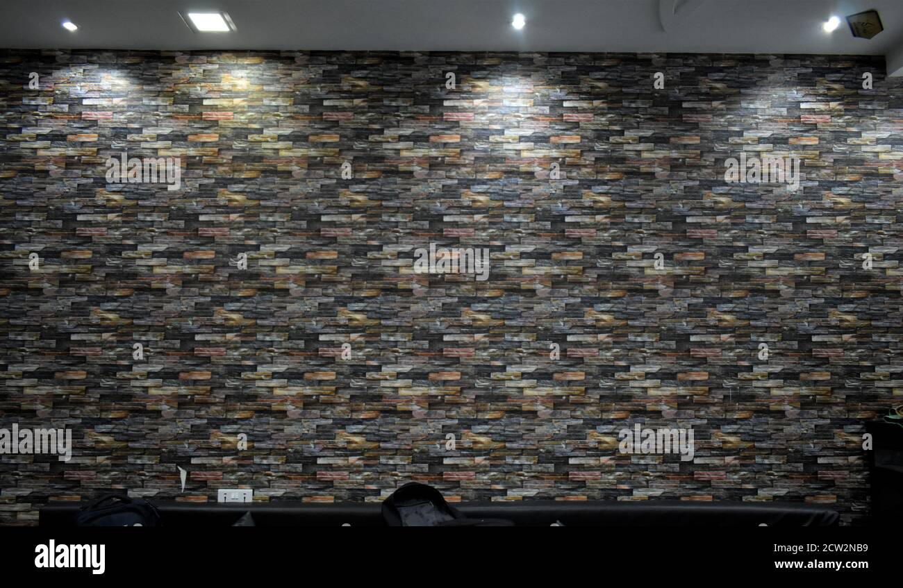 The texture of the colorful brick wall of many rows of bricks Stock ...