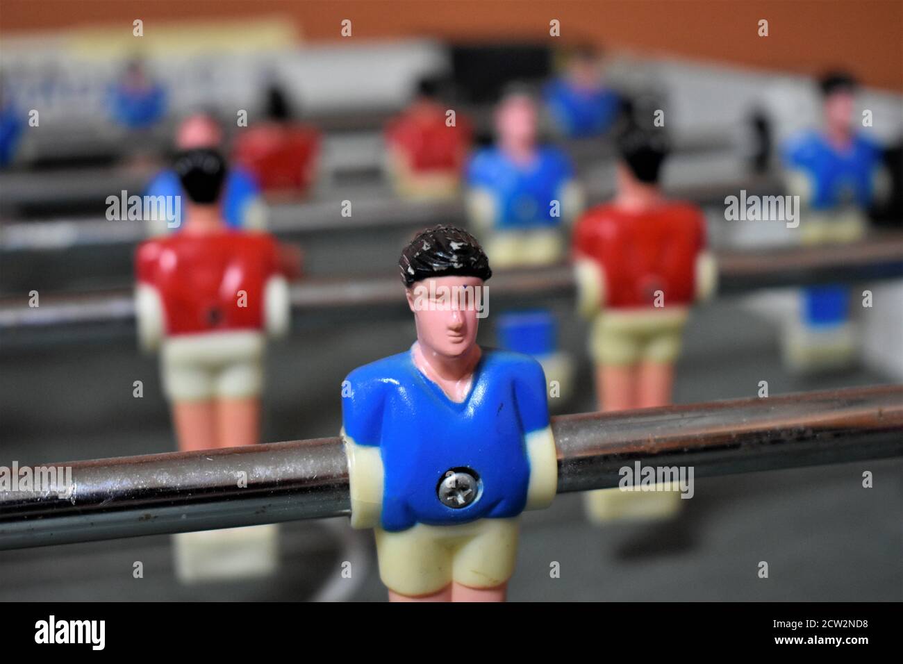 closeup view of football table soccer . sport team football red and ...