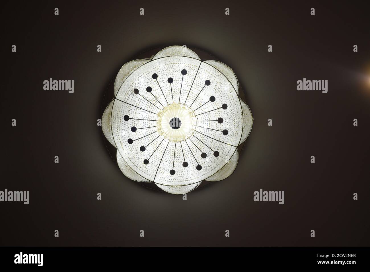 Round drop ceiling with lamps / lighting fixtures. Modern interior ...