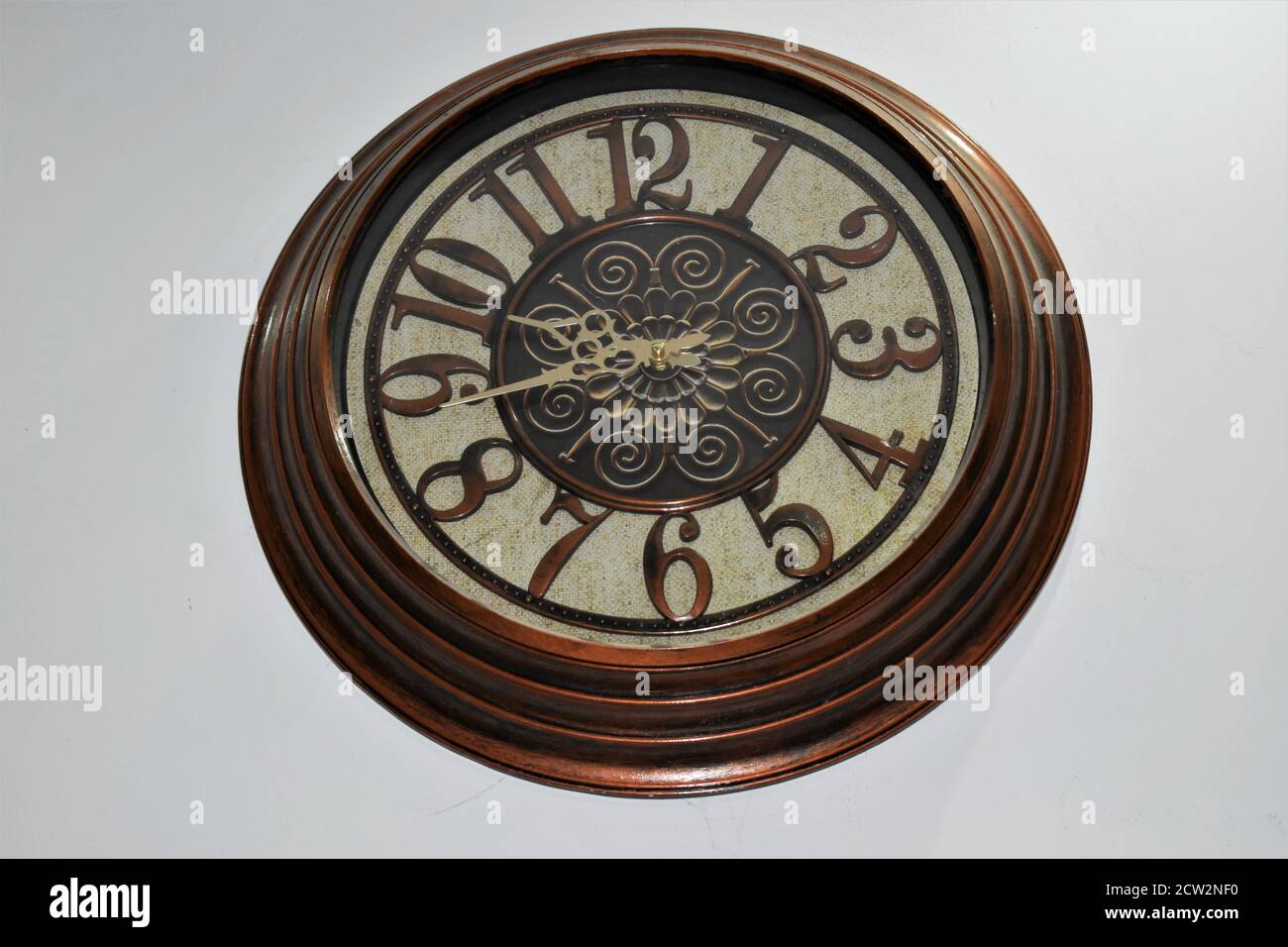 old wall clock on white background in the house Stock Photo - Alamy