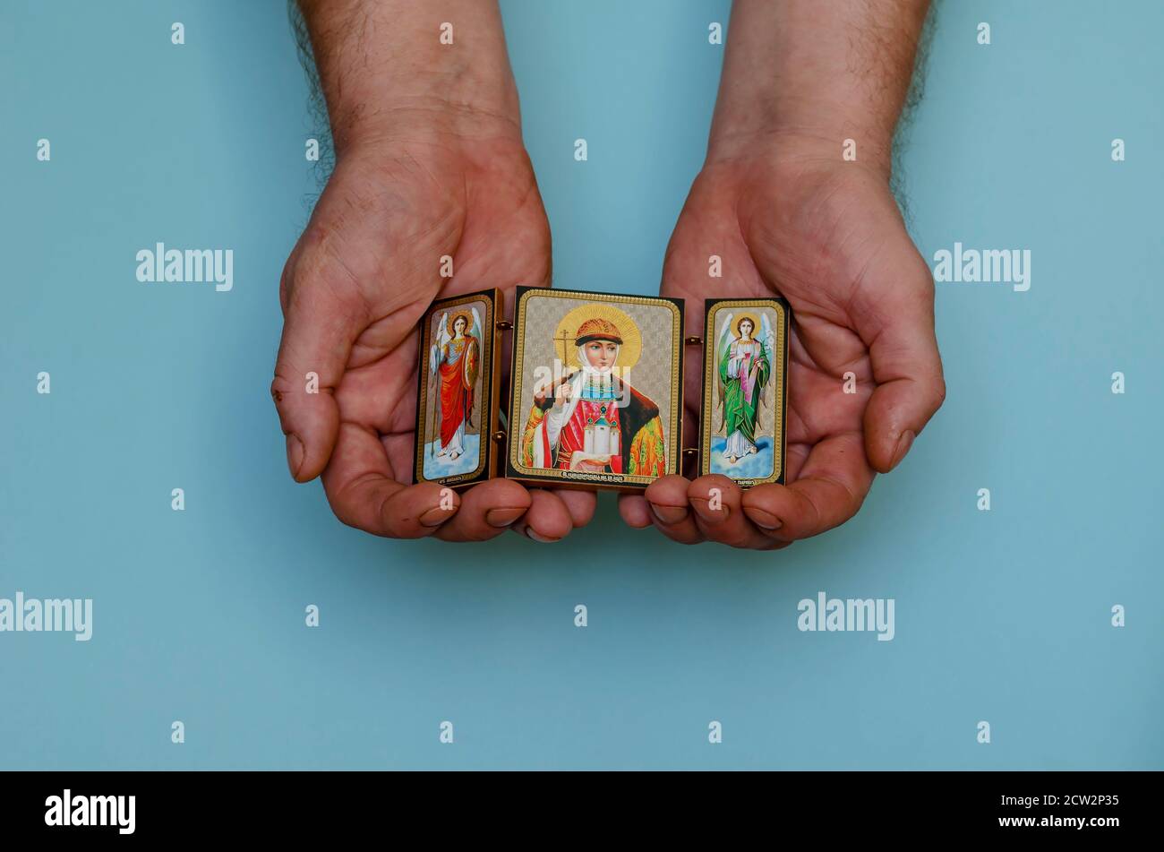 Christian icon of the holy princess Olga and the archangels Gabriel and ...