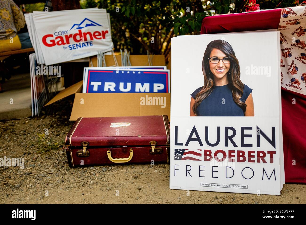 Lauren Boebert campaign posters at the Gunnison County Lincoln BBQ ...