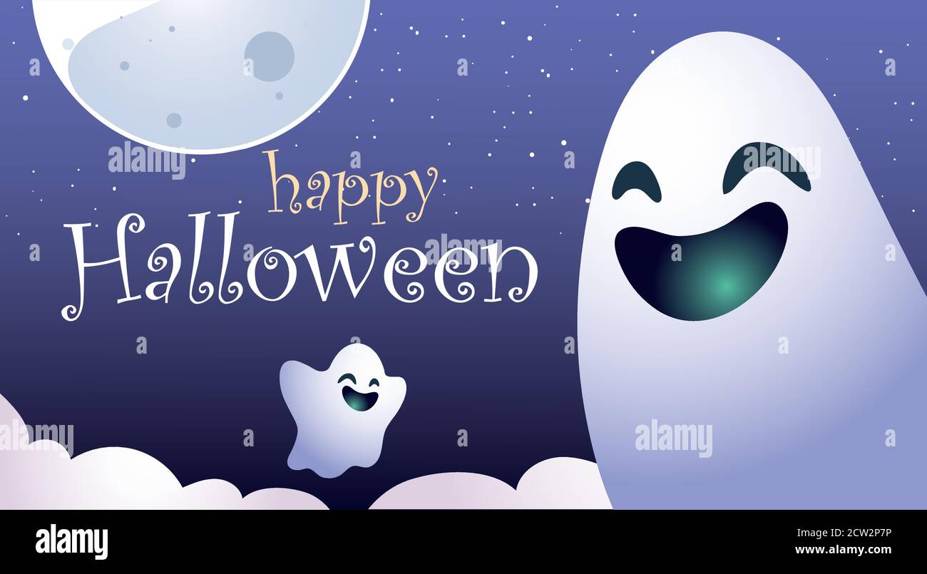 happy halloween ghosts cartoons with moon design, happy holiday and ...