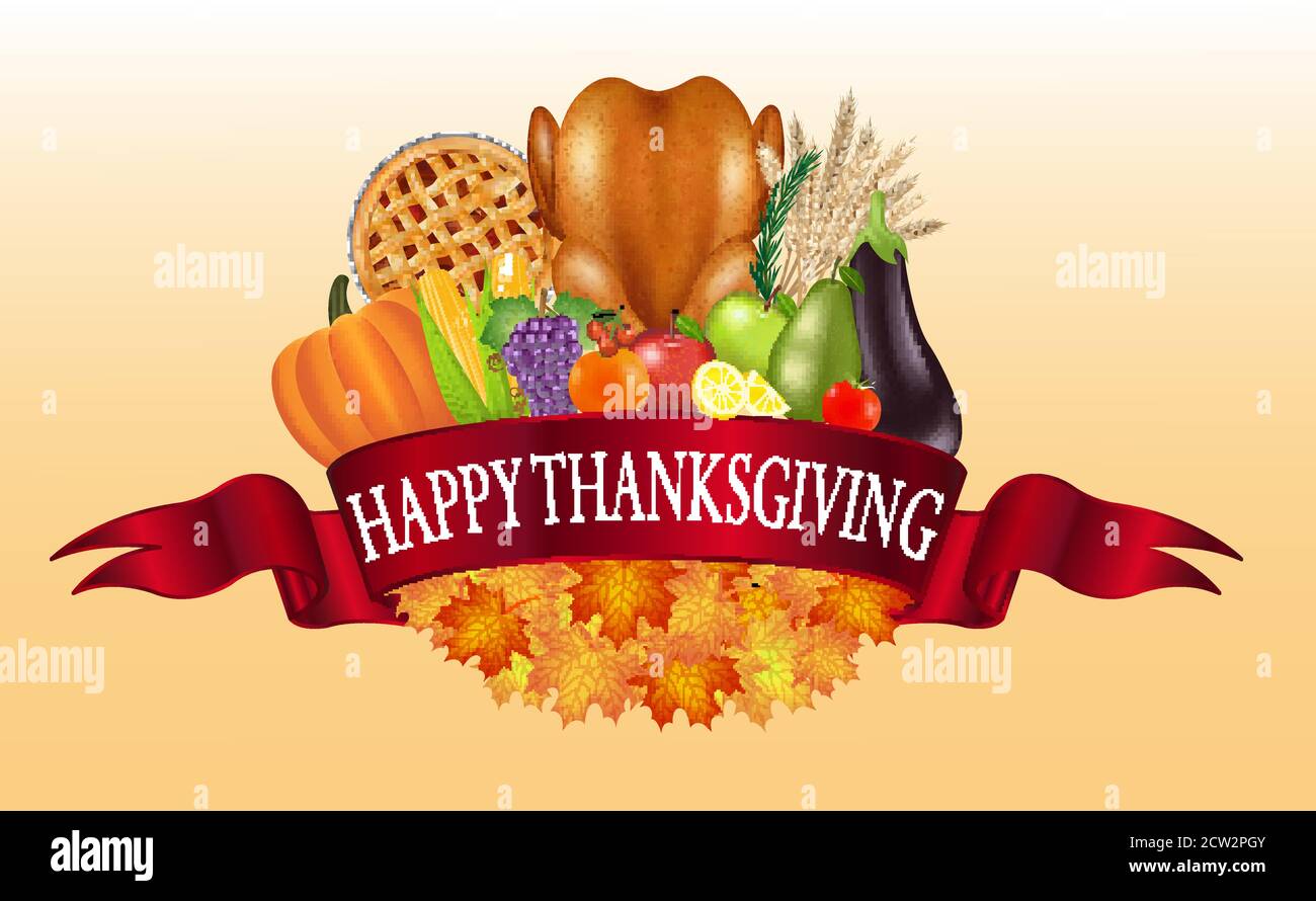 happy thanksgiving celebration traditional flag banner with food and ...