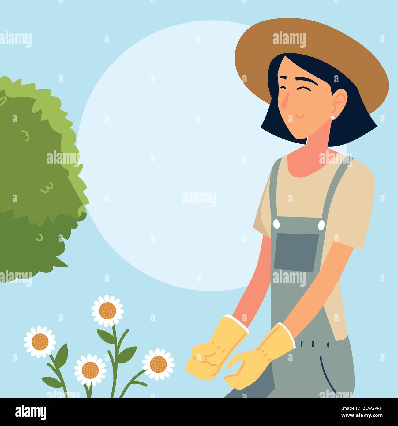 gardener woman cartoon with overall flowers and shrub design, Gardening ...
