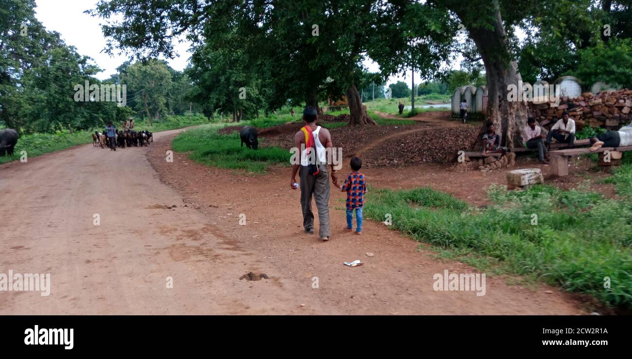 DISTRICT KATNI, INDIA - DECEMBER 15, 2019: Indian village poor Father ...