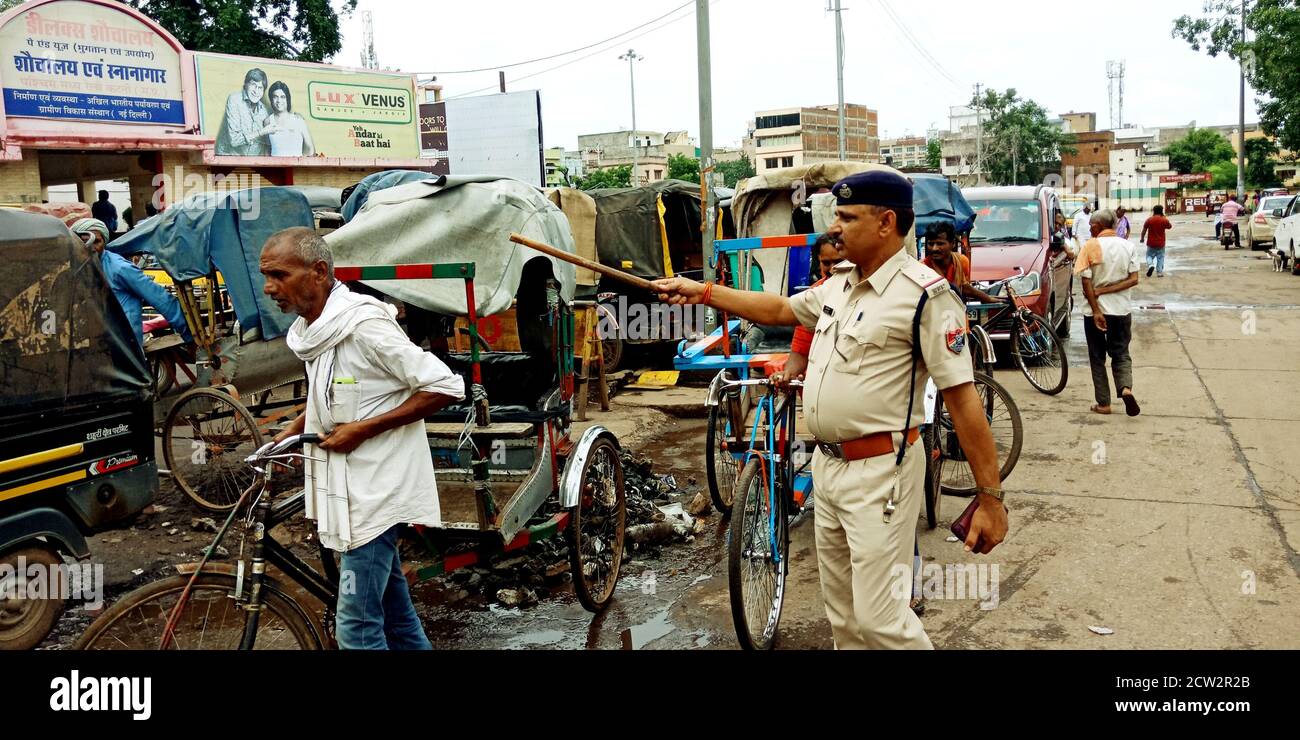 DISTRICT KATNI, INDIA - AUGUST 08, 2019: An indian police officer ...