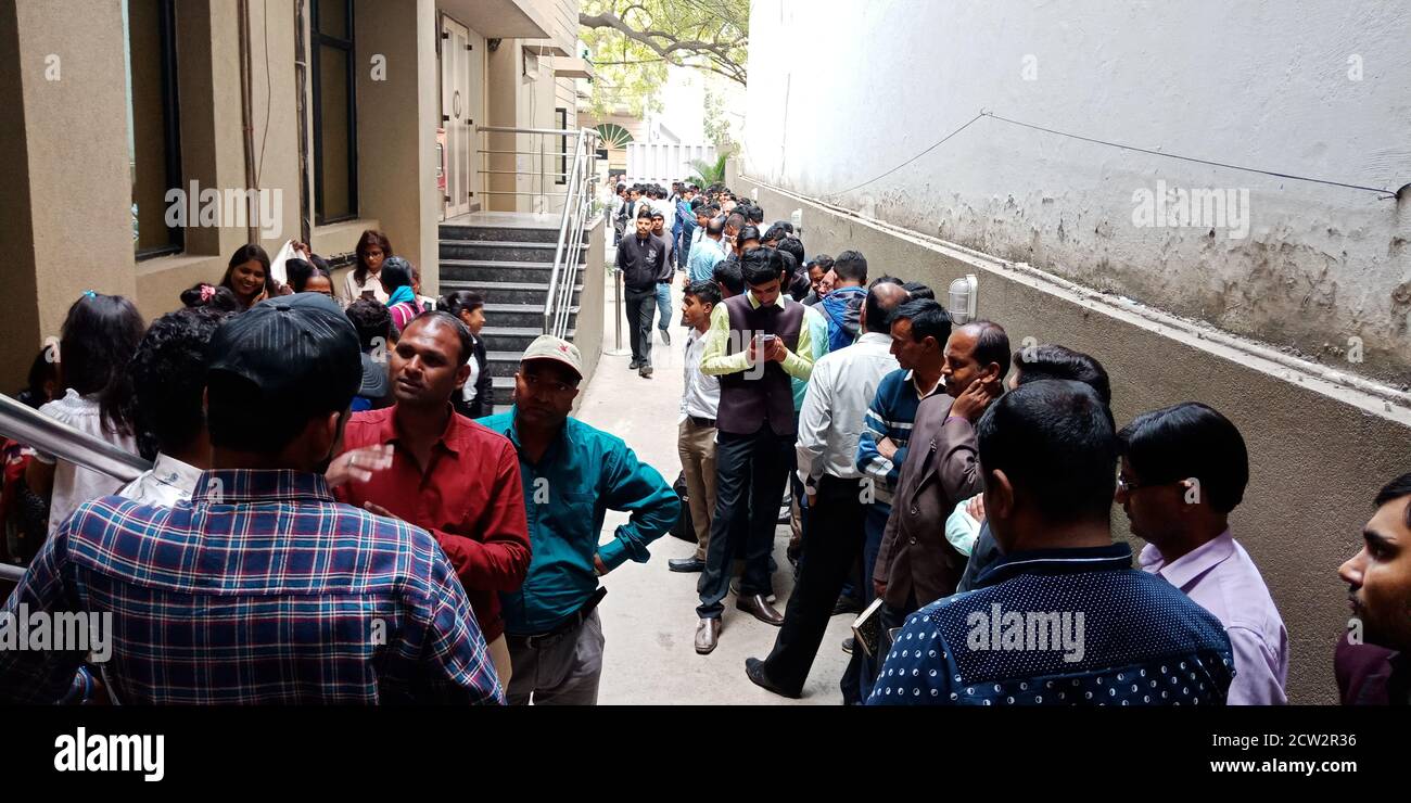 CITY DELHI, INDIA - JANUARY 25, 2020: Indian employee crowd during ...