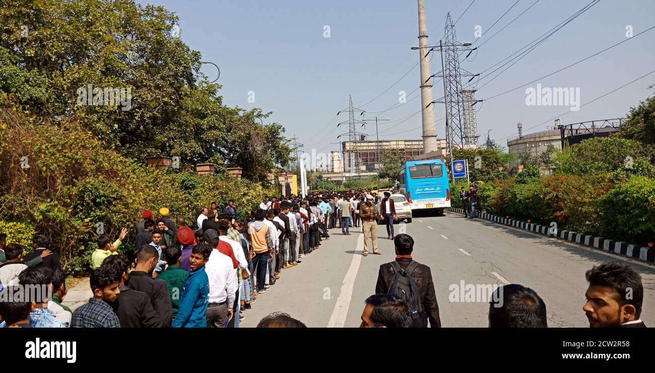CITY DELHI, INDIA - JANUARY 25, 2020: Indian people crowd for company ...