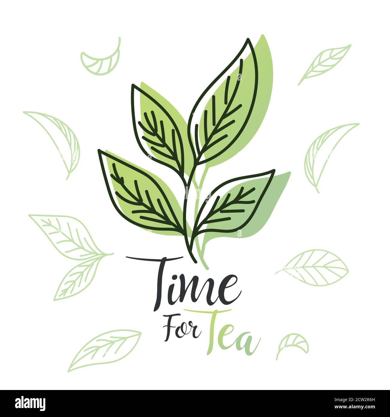 Time for tea with leaves design, drink breakfast beverage hot porcelain ...