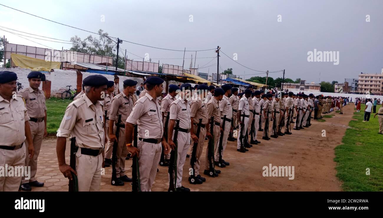 CITY KATNI, INDIA - AUGUST 15, 2019: Indian police force male officers ...