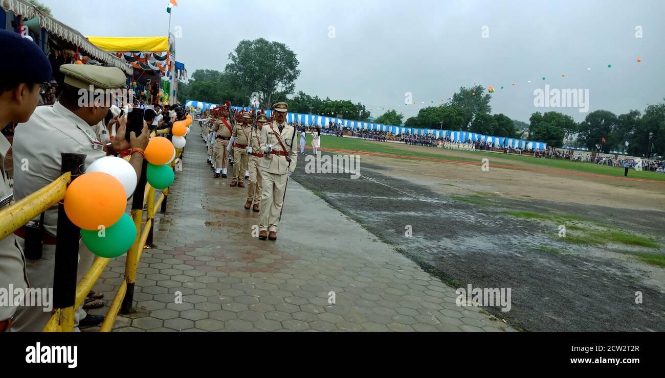 CITY KATNI, INDIA - AUGUST 15, 2019: Indian police force officers doing ...
