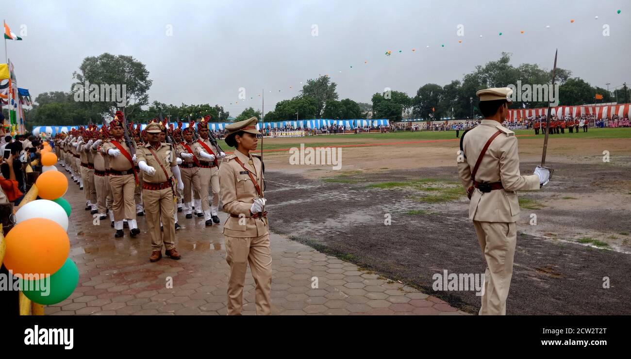 CITY KATNI, INDIA - AUGUST 15, 2019: Indian police force officers doing ...