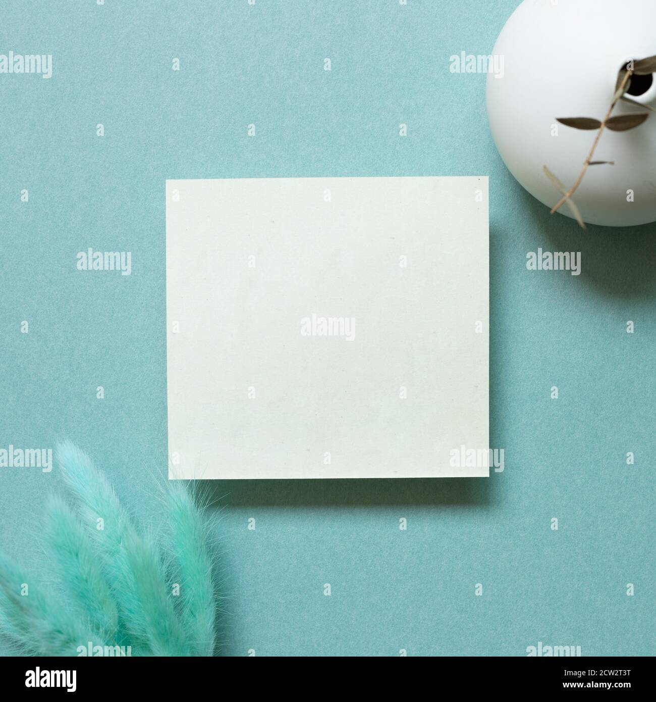 Blank memo pad, empty paper with hares tail grass (Lagurus ovatus) dry ...