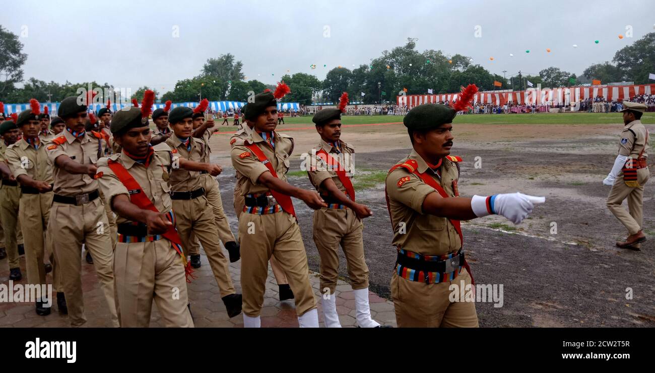 CITY KATNI, INDIA - AUGUST 15, 2019: Indian police force officers ...