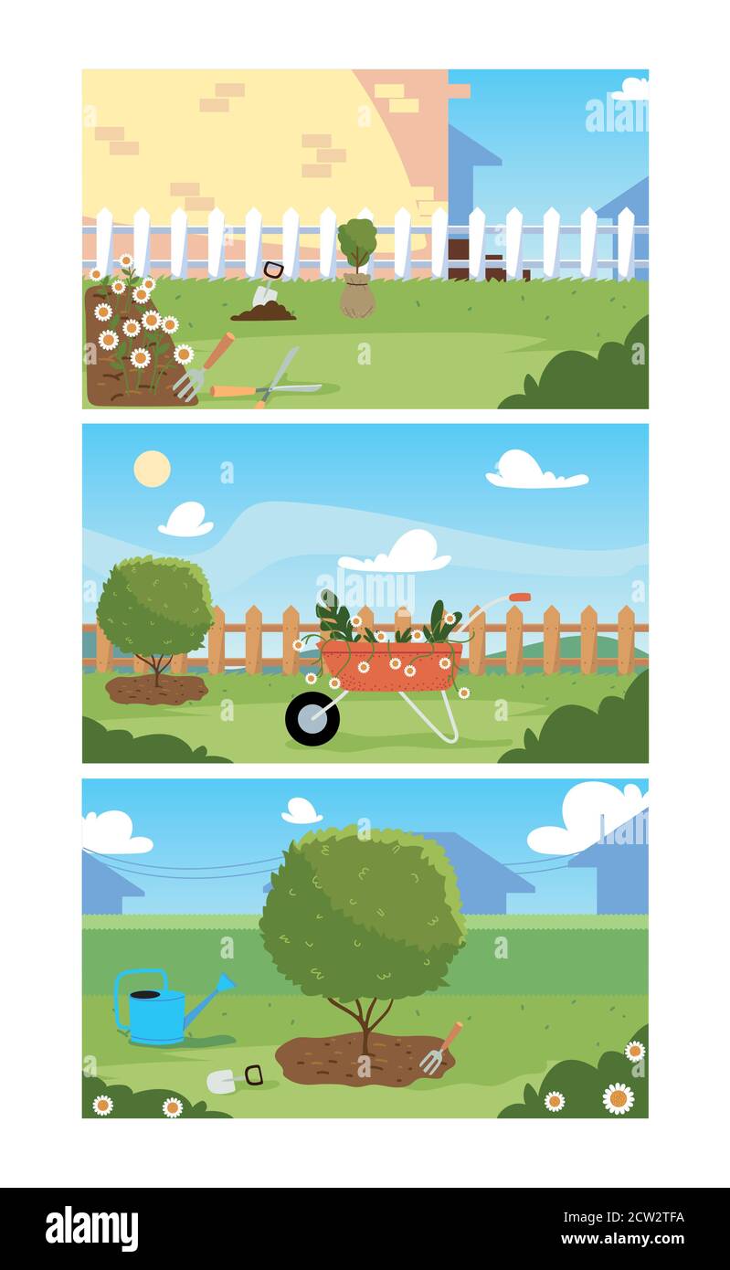 house garden banners set design, Gardening planting and nature theme ...