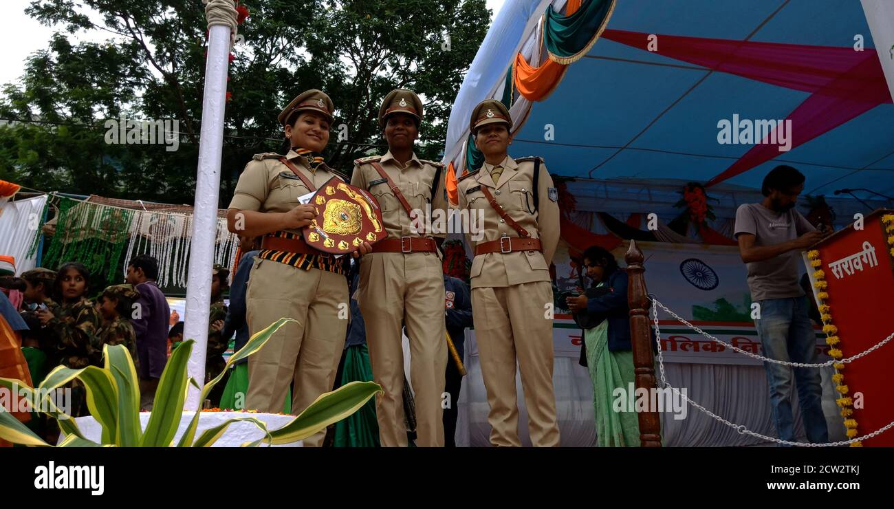 CITY KATNI, INDIA - AUGUST 15, 2019: Indian police force female ...