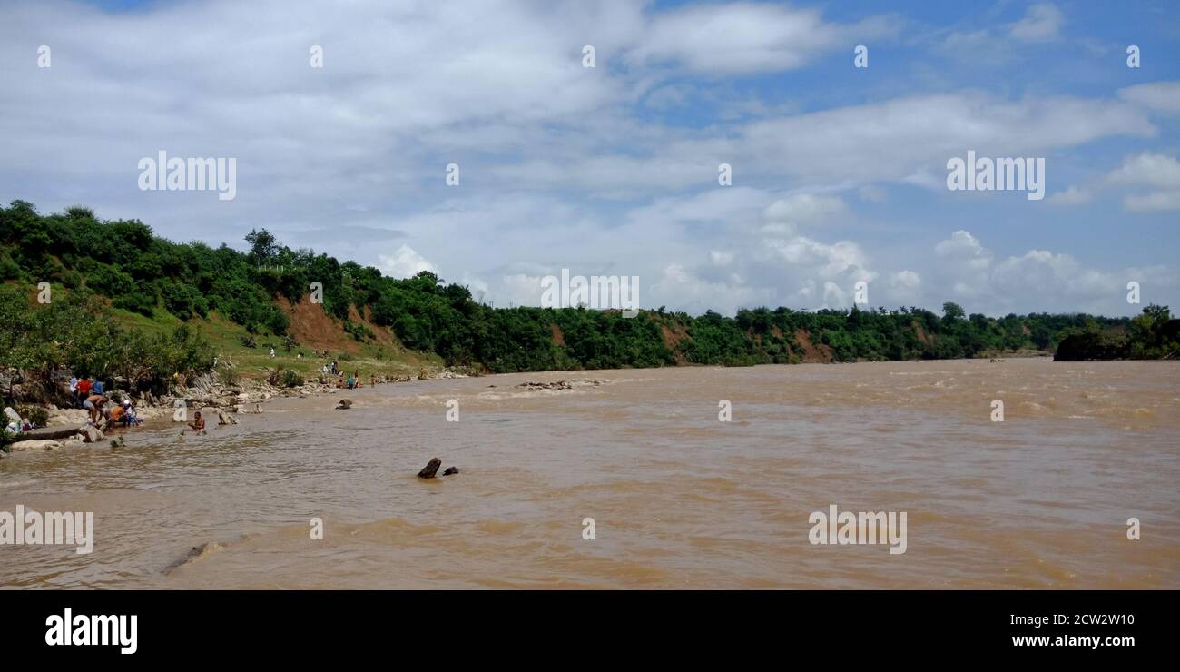 CITY JABALPUR, INDIA - AUGUST 18, 2019: Narmada River flowing in ...