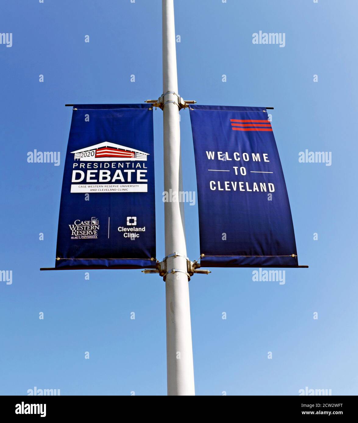 'Welcome to Cleveland' and '2020 Presidential Debate' banners welcome ...