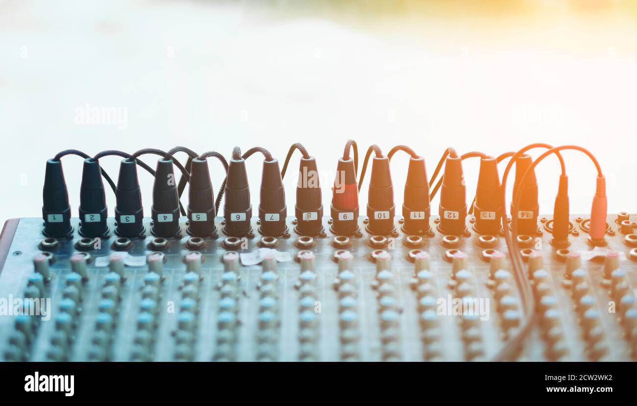 DJ console mixing desk, black sound mixer controller with volume level ...