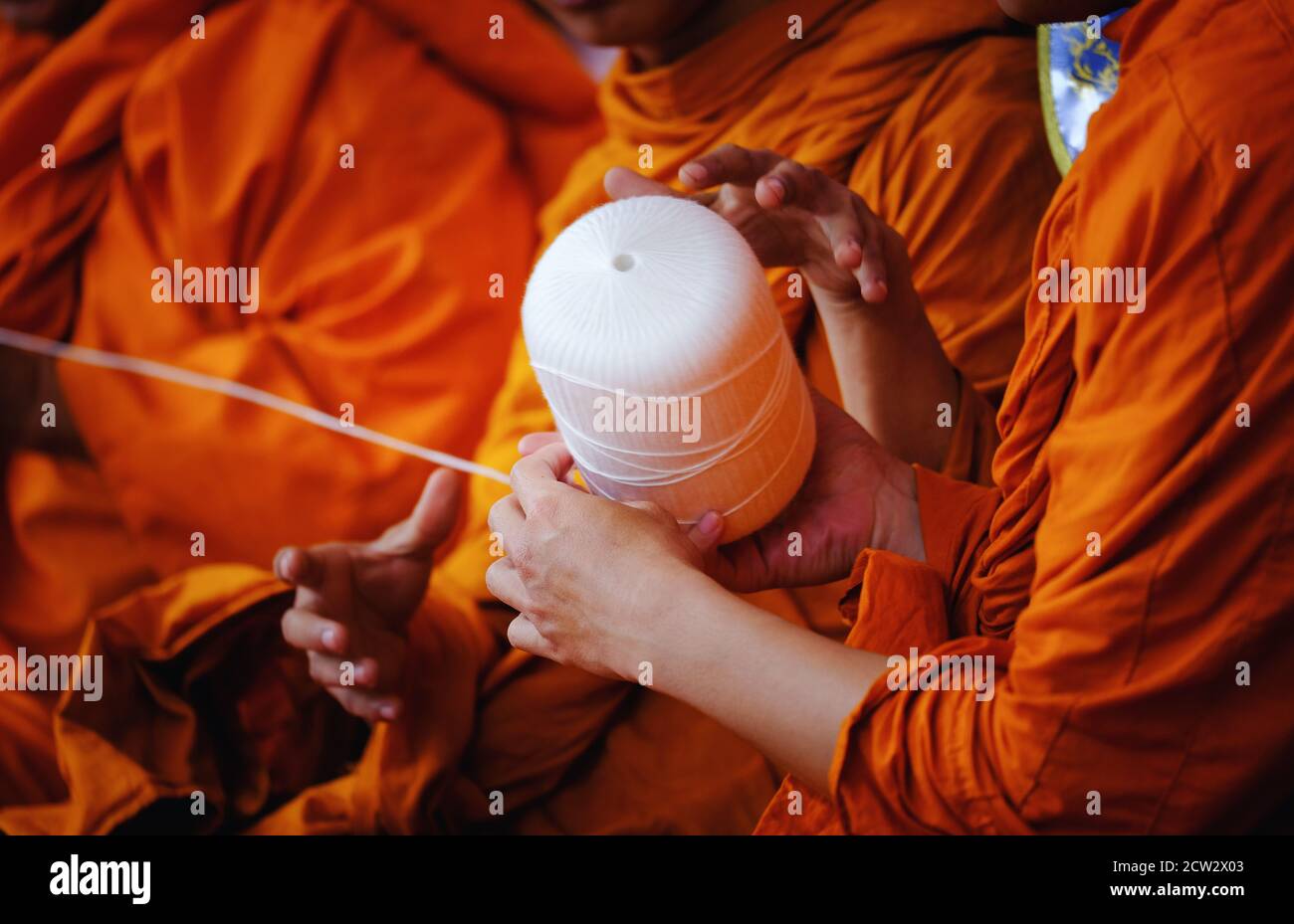 Thai buddhist monks Praying in Temple at Buddhist temple holding sacred ...