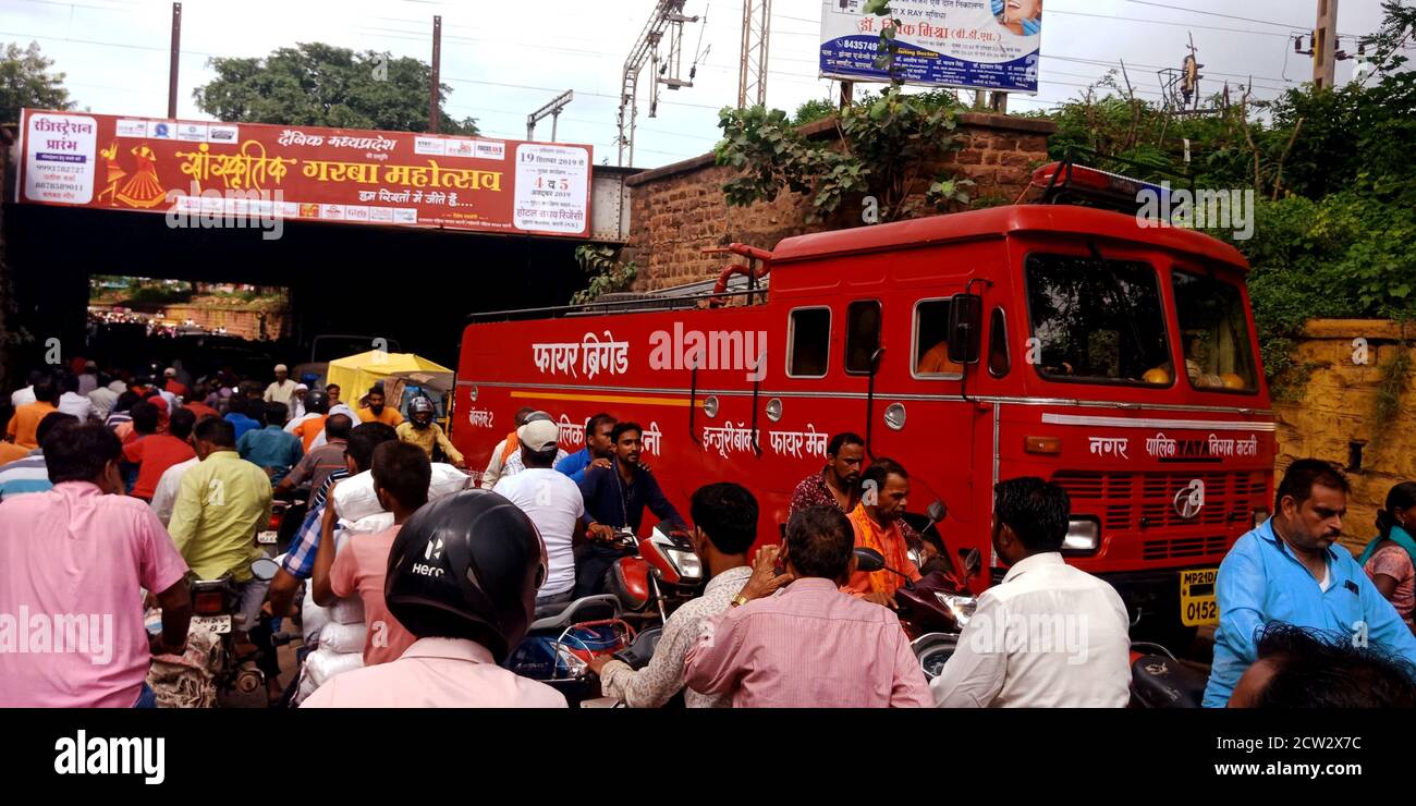 DISTRICT KATNI, INDIA - SEPTEMBER 06, 2019: Fire brigade stuck on ...