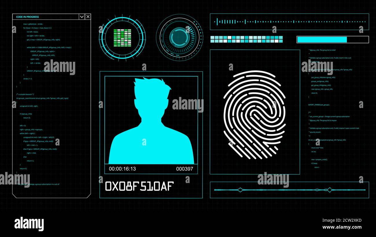 HUD elements on a computer display with people searching and ...