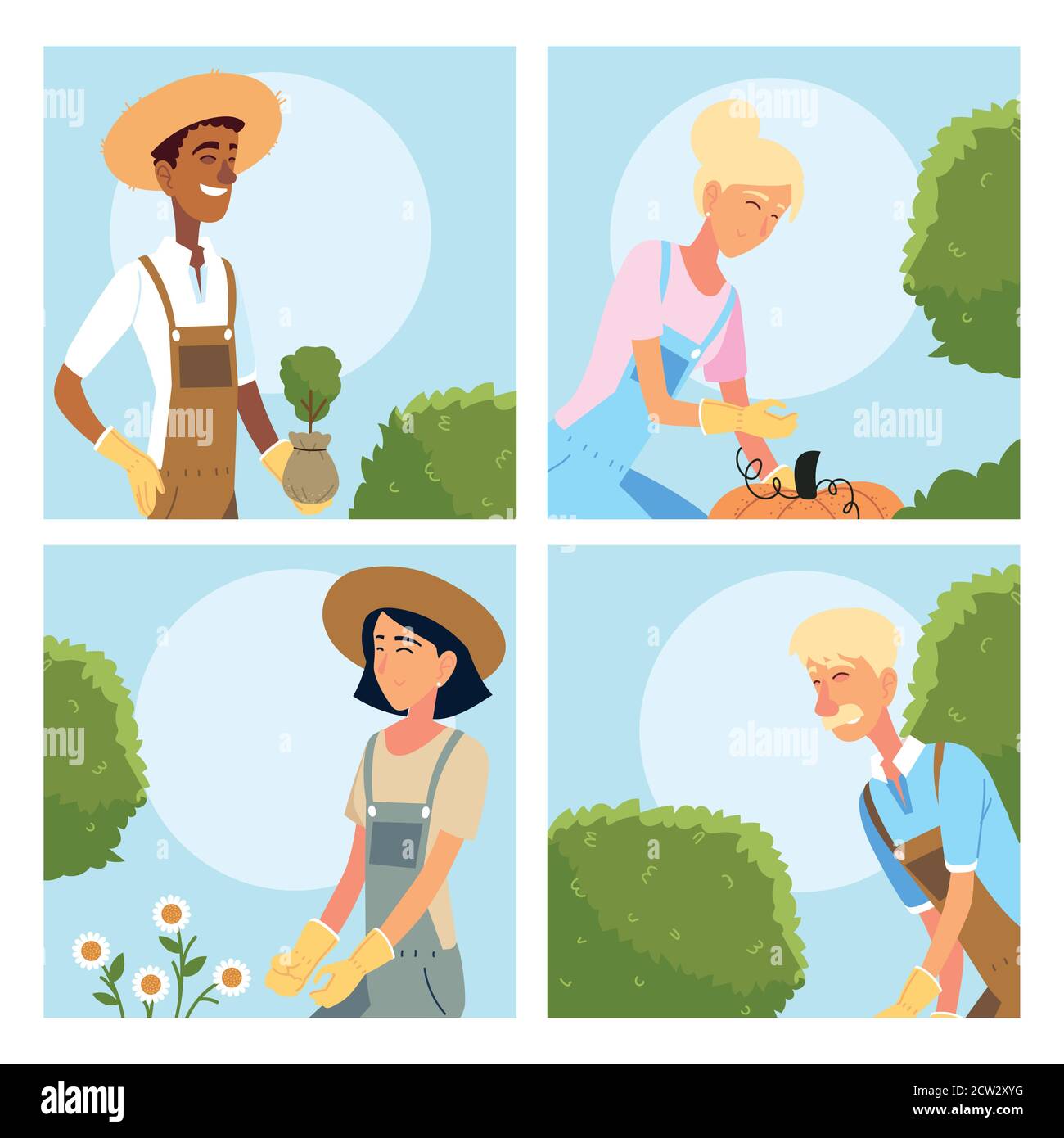gardeners women and men cartoons with plants design, Gardening garden ...