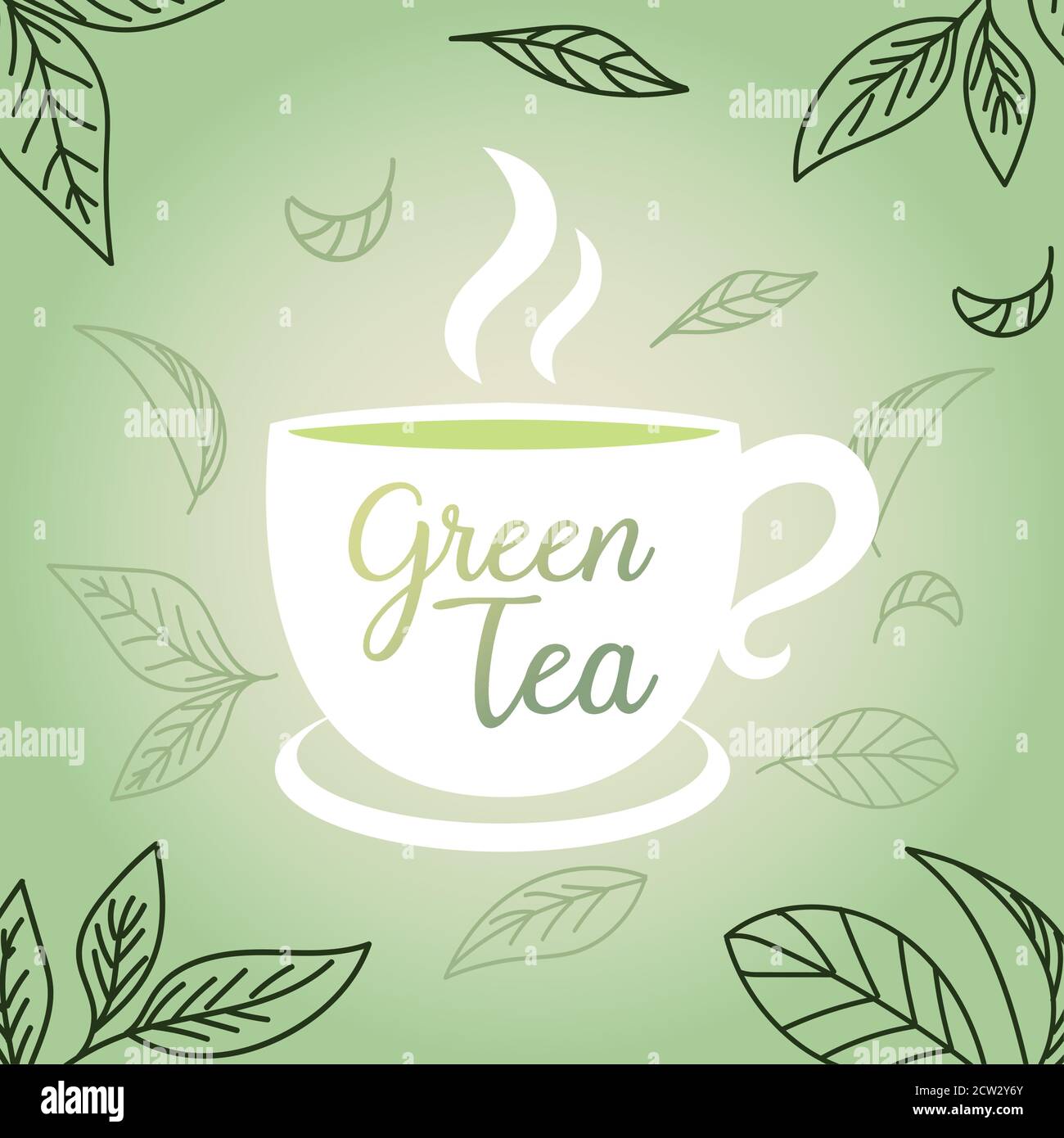 Green tea with cup and leaves design, drink breakfast beverage hot ...