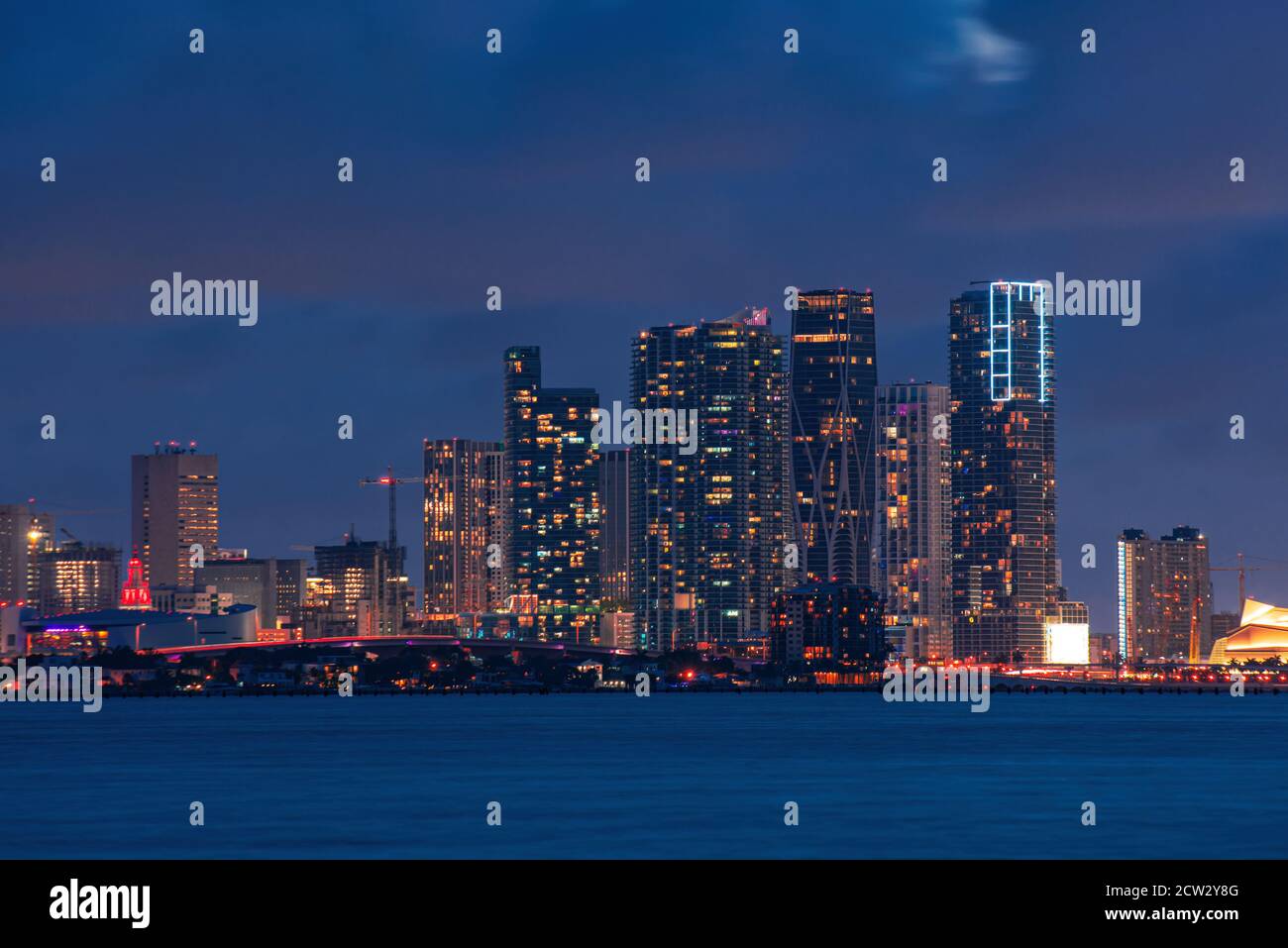 Miami night downtown. Skyline city miami lighting lights sea ocean ...