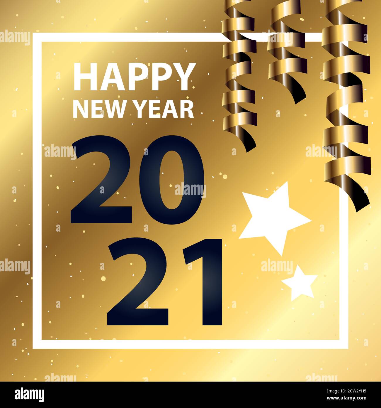 2021 Happy new year in frame with confetti and stars gold style design ...