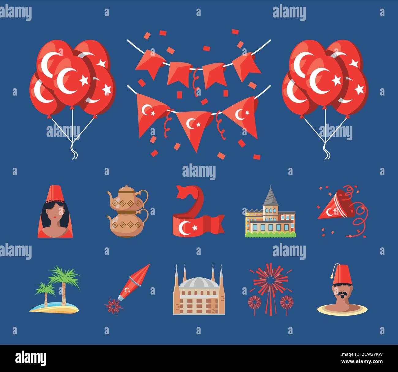 Turkish detailed style bundle of icons design, Turkey culture travel ...