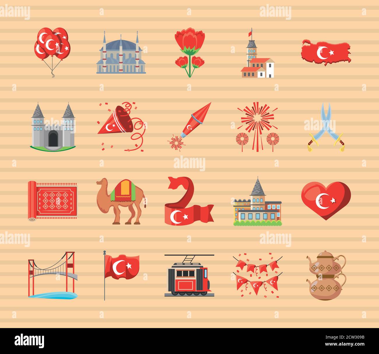 Turkish detailed style icons bundle design, Turkey culture travel and ...