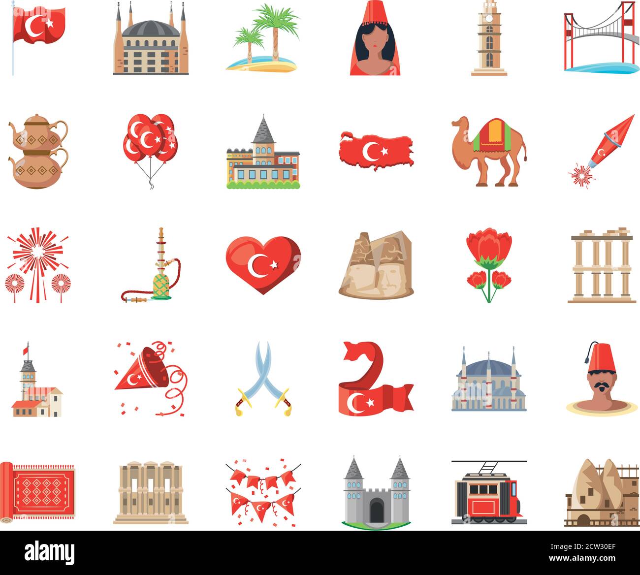 Turkish detailed style 30 icon set design, Turkey culture travel and ...