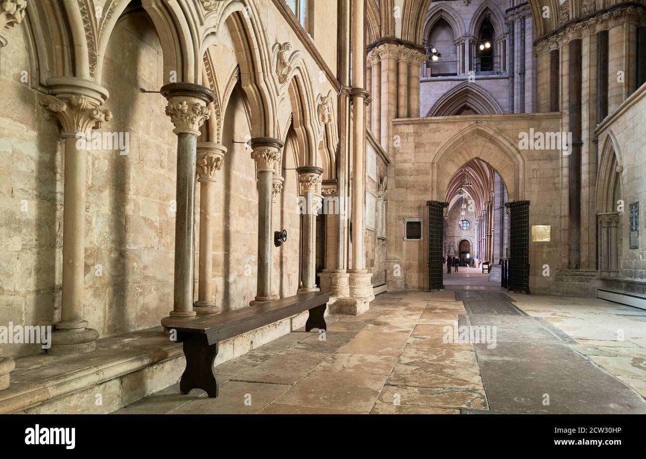 Decorated slim columns next the wall in the south aisle of the medieval ...