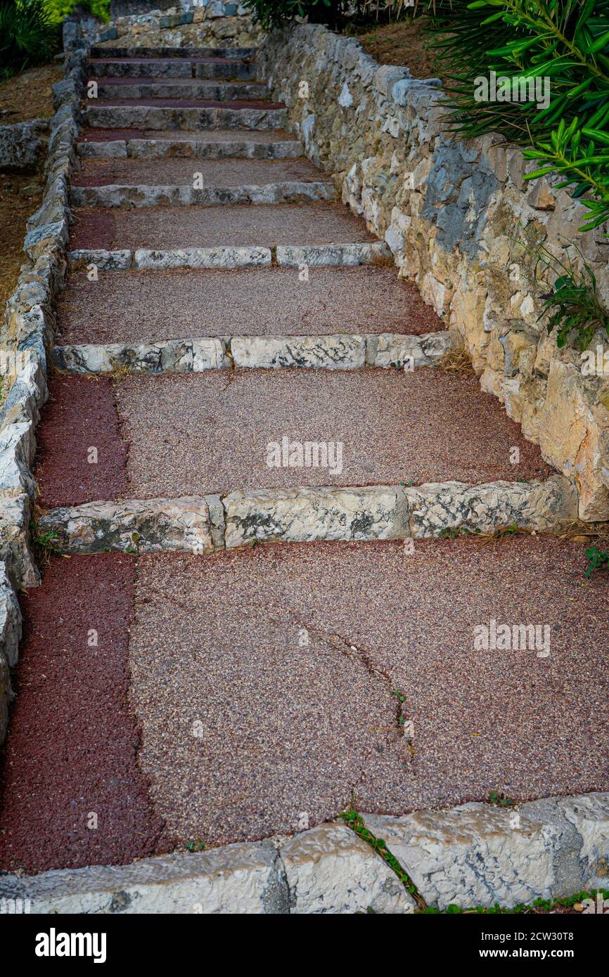 Old Mediterranean and medieval style stone stairs in old European town ...