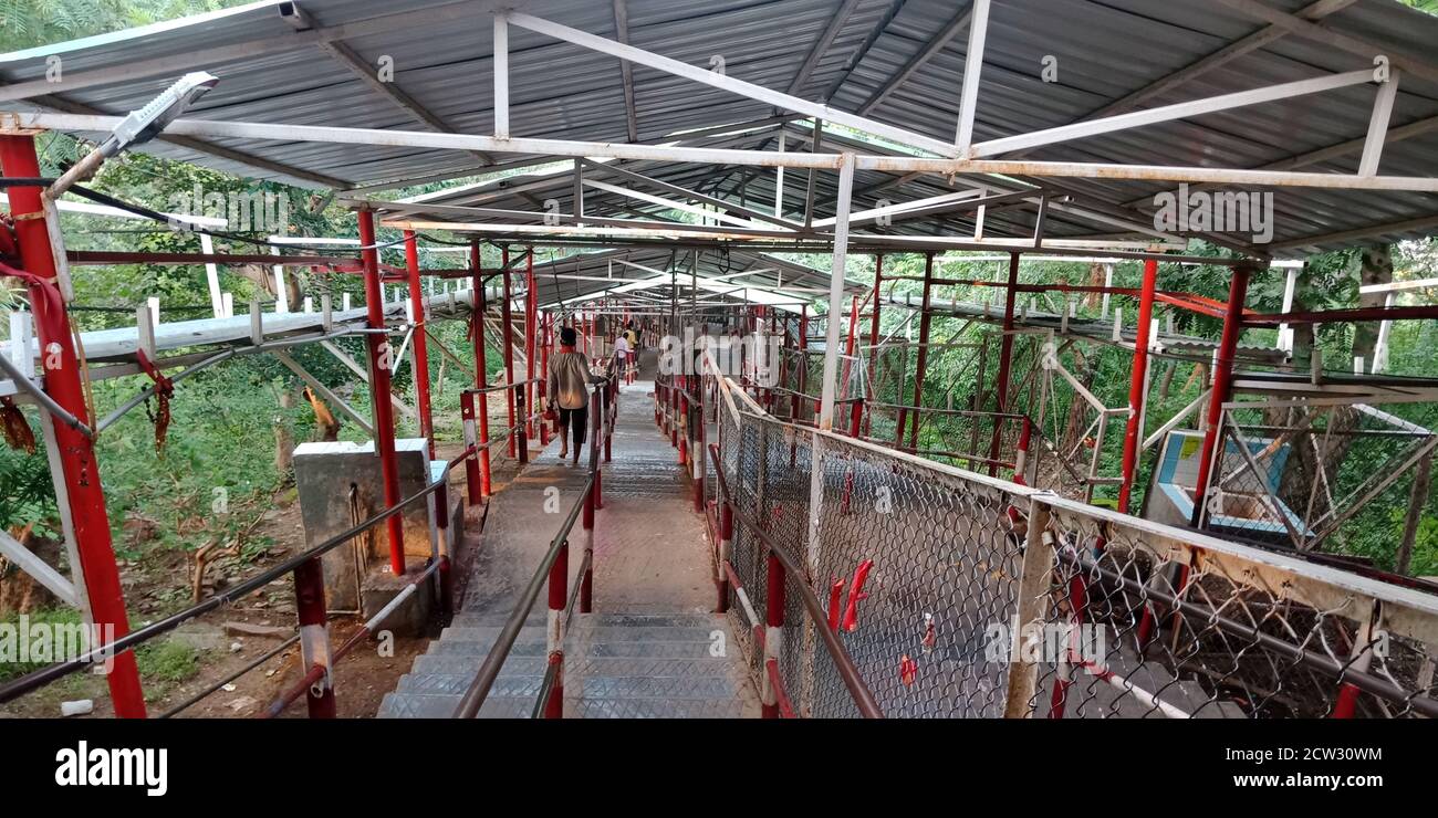 DISTRICT SATNA, INDIA - SEPTEMBER 13, 2019: Stairs view top to down at ...