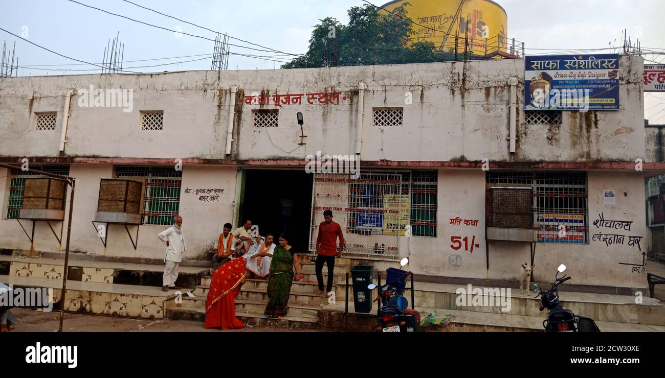 DISTRICT SATNA, INDIA - SEPTEMBER 13, 2019: Indian village people crowd ...