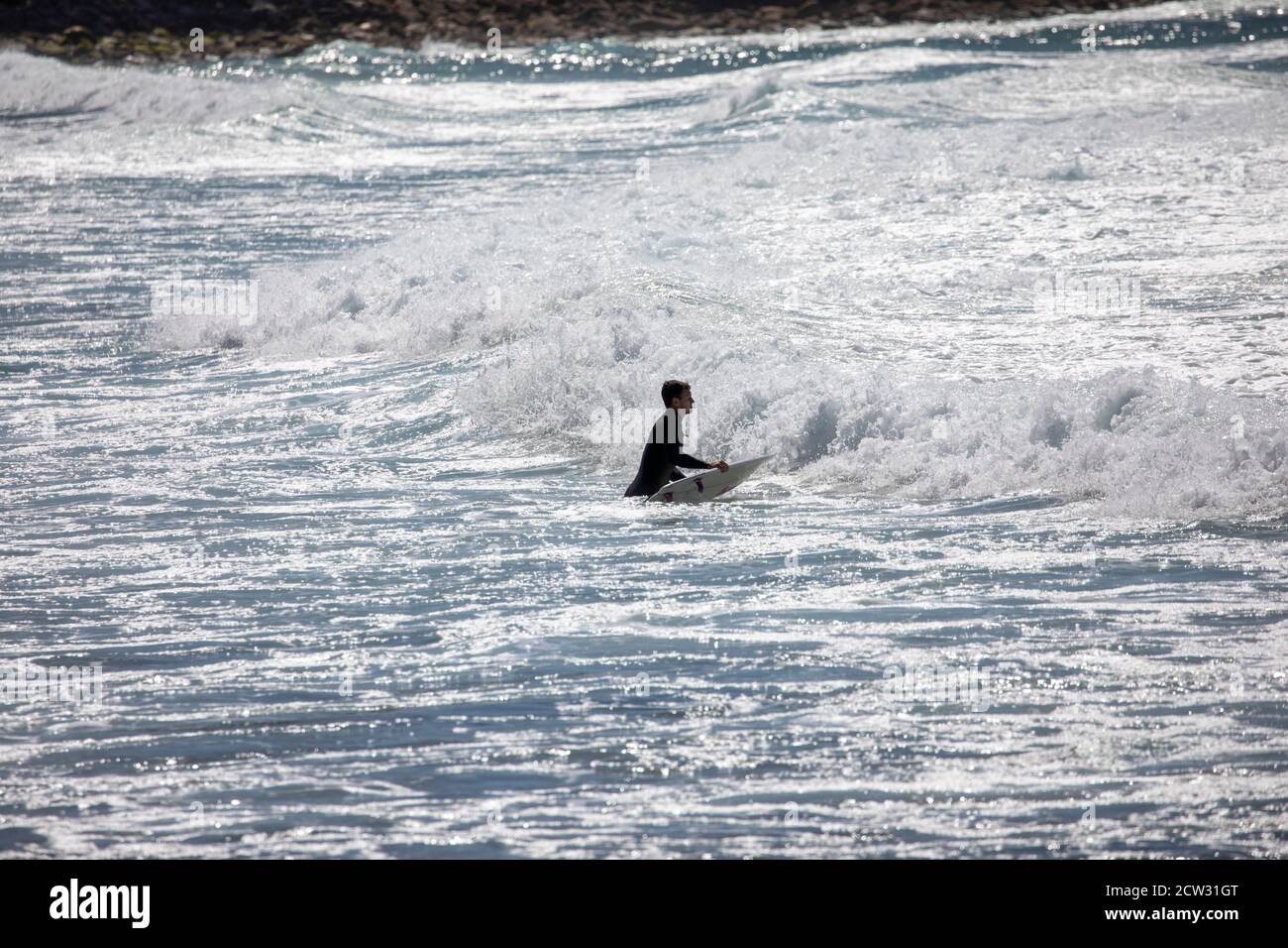 Australian man surfing in the ocean at Avalon beach in Sydney,NSW ...