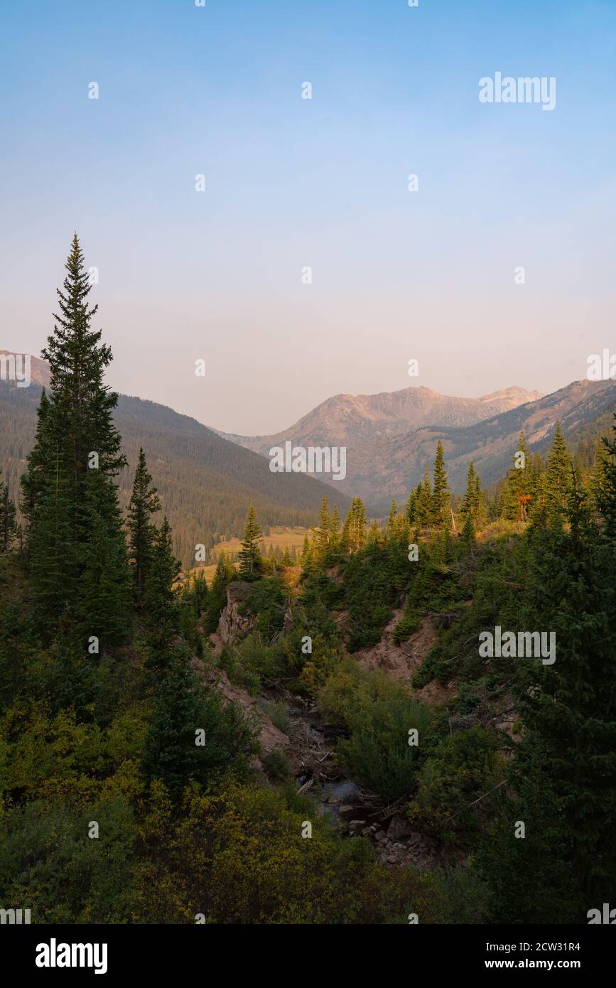 Vertical view of the valley along the Four Pass Loop in Colorado during ...