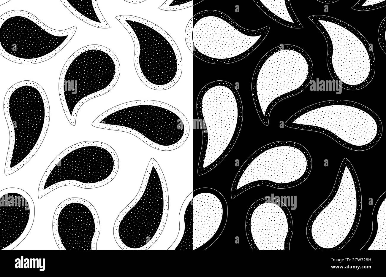 Black white paisley seamless pattern. Simple dots vector illustration ...
