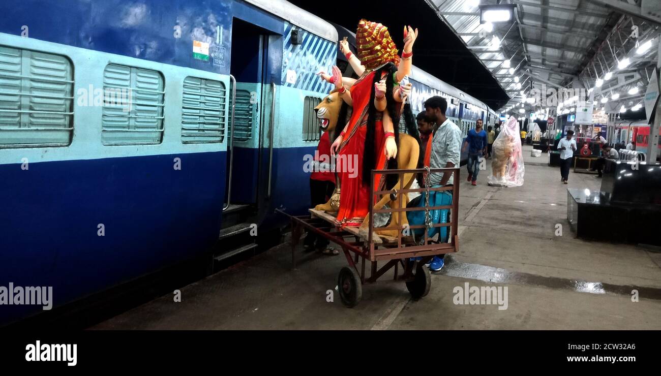 DISTRICT KATNI, INDIA - OCTOBER 04, 2019: Lord durga statue a holy god ...
