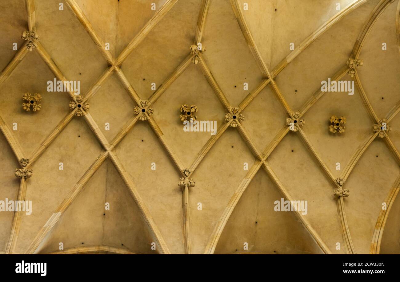 Beautiful medieval ceiling of the cathedral in Prague, the Czech ...